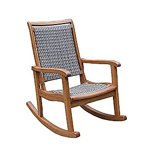 Outdoor Interiors Resin Wicker and Eucalyptus Rocking Chair, Brown and Grey