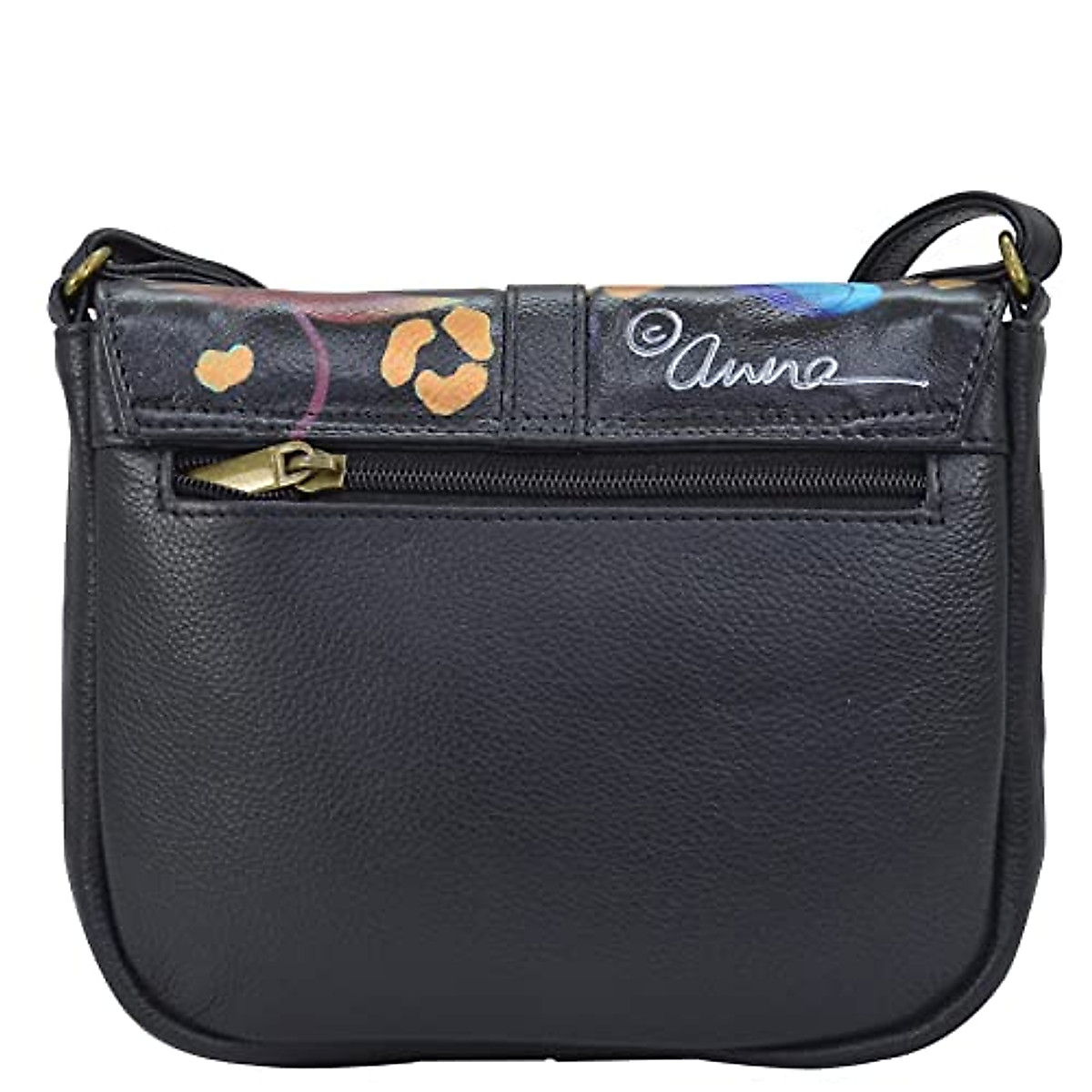 Anna by Anuschka Hand Painted Women’s Genuine Leather Flap Crossbody -Tropical Dreams Black