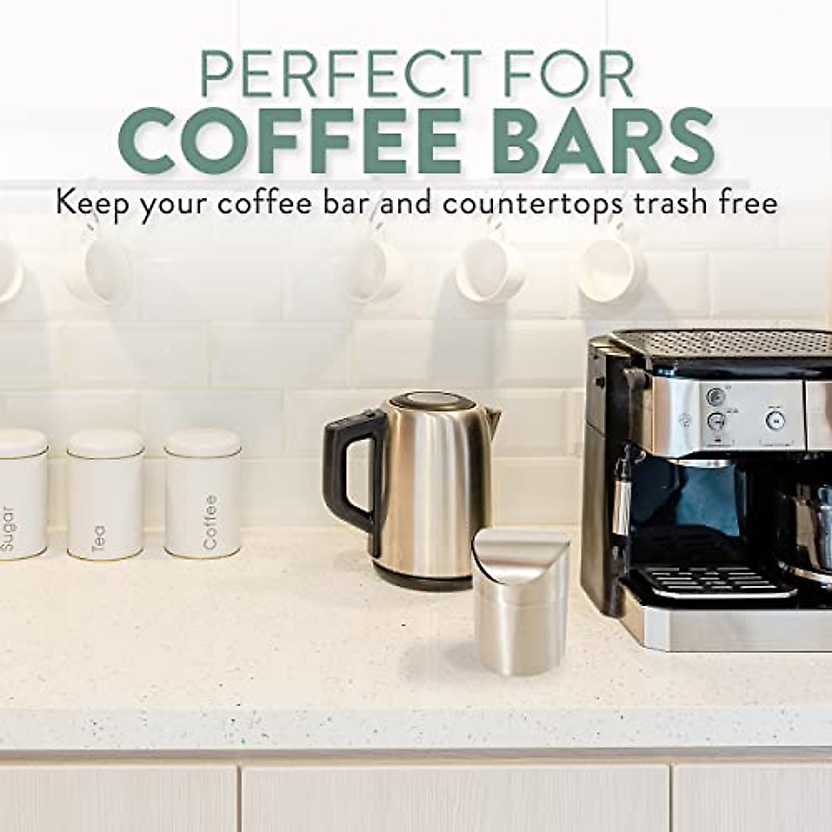 Estilo Mini Countertop Trash Can, Brushed Stainless Steel, Swing Top Lid Trash Bin 1.5 L / 0.40 Gallon, Silver Trash Can, Kitchen Countertop, Bedroom, Home Office, (EST0159)