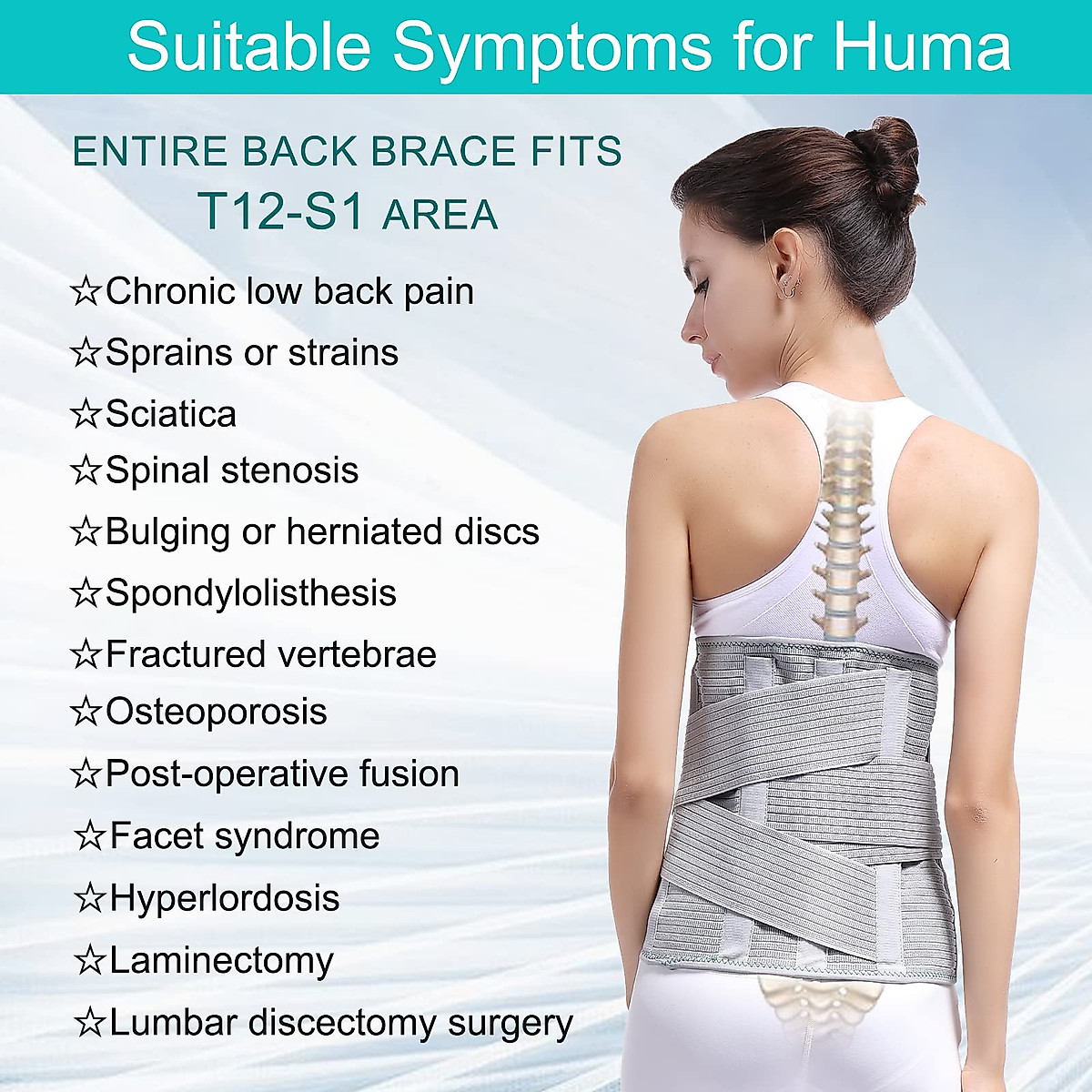 TANDCF Back Support,Entire Back Brace, Lumbar Support Belt for Women & Men, Adjustable Waist Trainer Belt for entire Back Pain Relief, Keeps Your Spine Straight and Safe(XL)