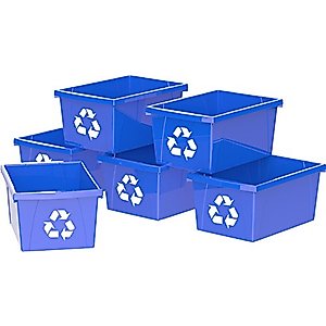 Storex 4 Gallon (15-Litre) Recycle Bin, 16.75 x 11.87 x 8.25-Inch, Blue, Case of 6 (STX61505U06C)
