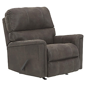 Signature Design by Ashley Navi Traditional Faux Leather Manual Rocker Recliner, Gray