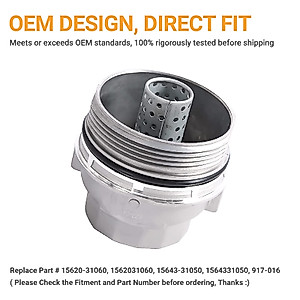 15620-31060 Oil Filter Housing Cap Assembly for Toyota Tundra Rav4 4Runner Camry Highlander Tacoma Avalon Sienna Venza Lexus RX350 Oil Filter Housing with Oil Plug Replace 1562031060 15643-31050
