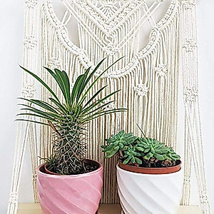 BLUETTEK Macrame Wall Hanging Shelf, Wood Hanging Shelf Organizer Hanger, Handmade Cotton Rope Bohomia Woven Home Wall Decor (Flower)