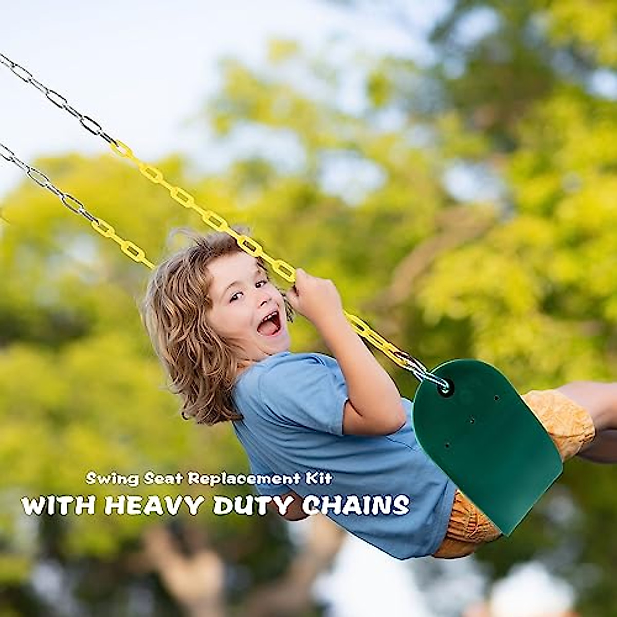 Puteraya 4 Pack Heavy Duty Swing Seat Swing Set Accessories Replacement with Plastic Coated Chains and Carabiner for Kids Adults Backyard Playground Outdoor Playset (Green)
