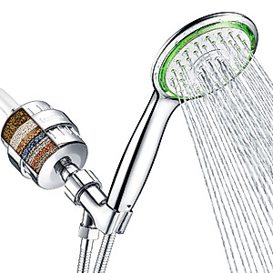 Filtered Shower Head Combo, Includes 20 Stage Shower Filter Head, High Pressure Handheld Spray Showerhead, Hose, Shower Arm Mount Holder, for Hard Well Water Chlorine, Chrome (S10)