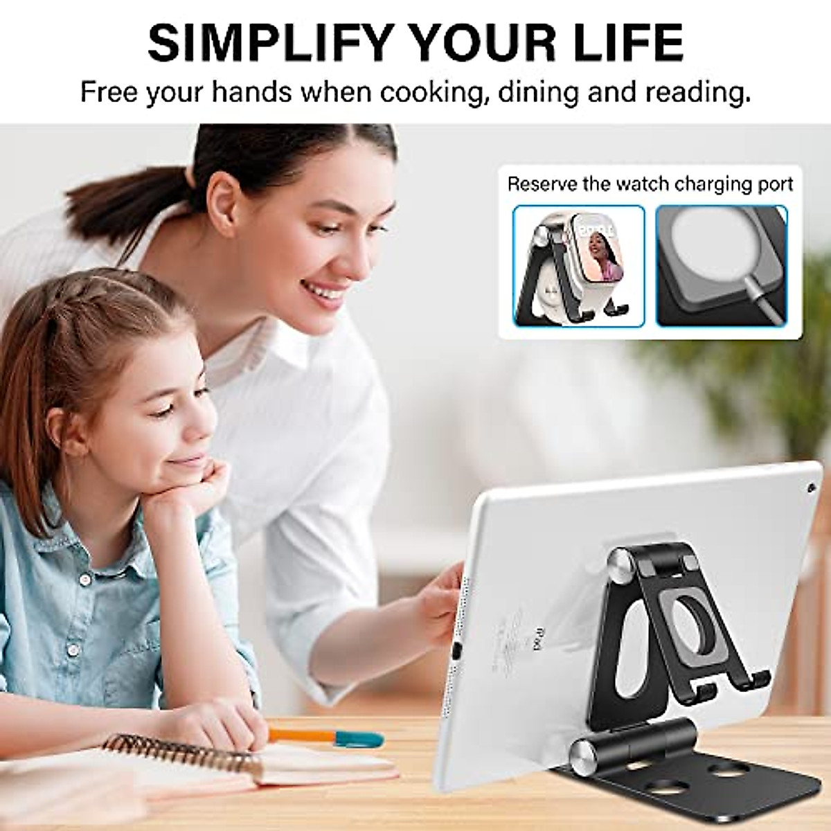 Vakoo Phone Stand, Adjustable Phone Holder for Desk, Upgraded Aluminum Cell Phone Stand Cradle Dock Compatible with iPhone/iPad/Smartphones/Switch/Android, Black