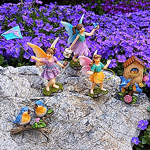 Mood Lab Fairy Garden - Playing Girls Kit of 5 pcs - Miniature Figurines & Accessories Set - Outdoor or House Decor