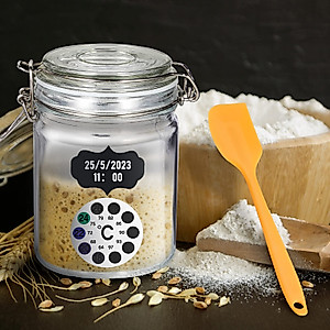 Rtteri 4 Pack 25 oz Glass Sourdough Starter Kit with Thermometer Sticker, Silicone Jar Spatula, Chalkboard Labels and Marker, Wide Mouth Airtight Sourdough Starter Container