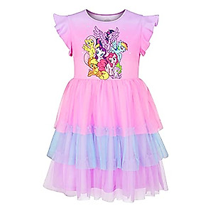 My Little Pony Dress - Character Group Party Dress for Little and Big Girls 4-16, Pink Blue Purple, Medium