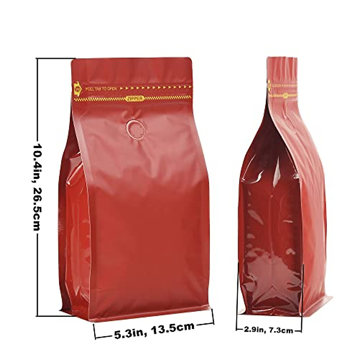Red Color Coffee Bags with Valve, High Barrier Foil Coffee Package Pouches with Air Release Valve, Flat Bottom & Resealable Pull Tab Zipper, Matt Red (50, 16oz/1lb/500gm)