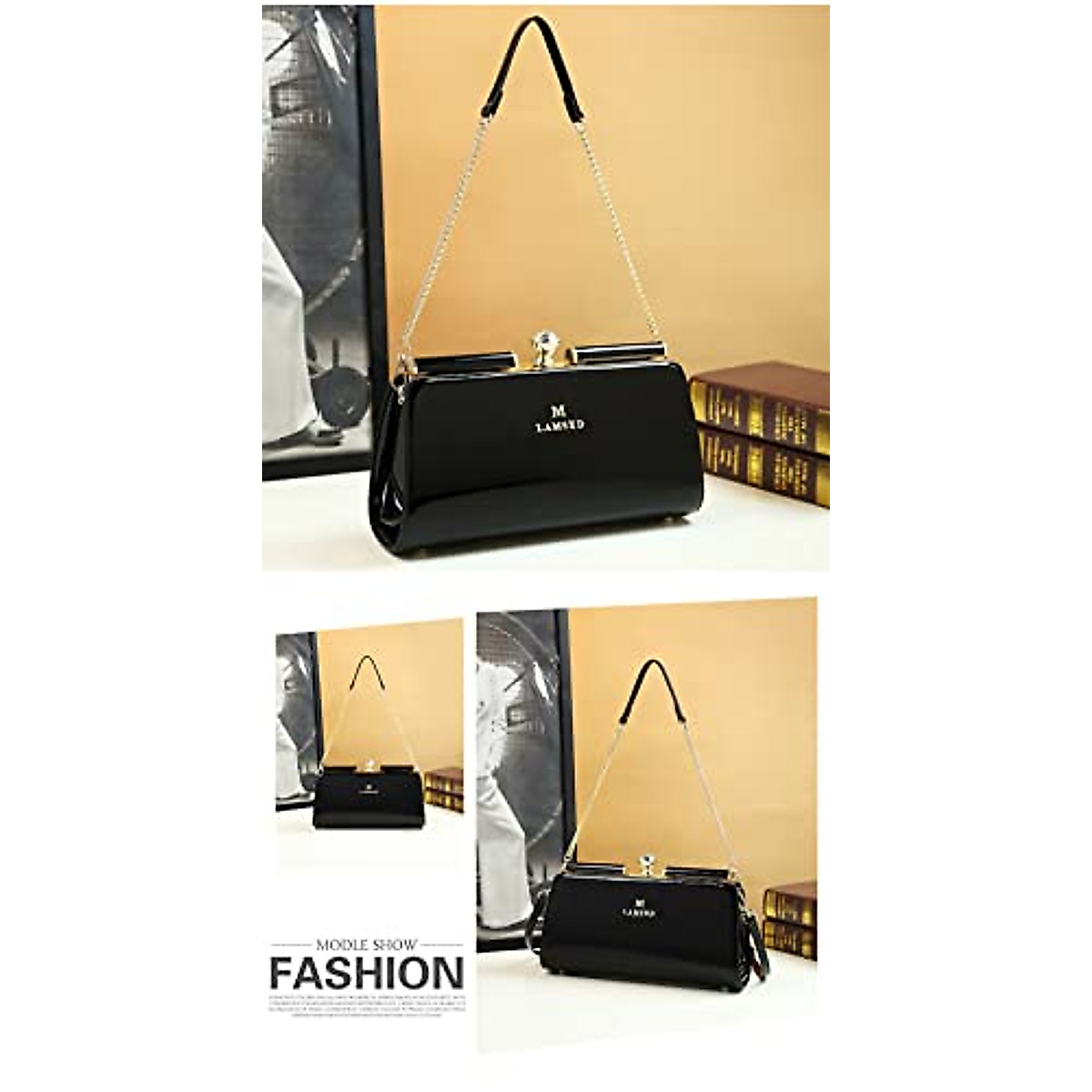 Shirt Luv Genuine Leather Women's Top Handle Satchel Crossbody Handbags Clutch Evening Bag Purses Small Shoulder Bags (Black)