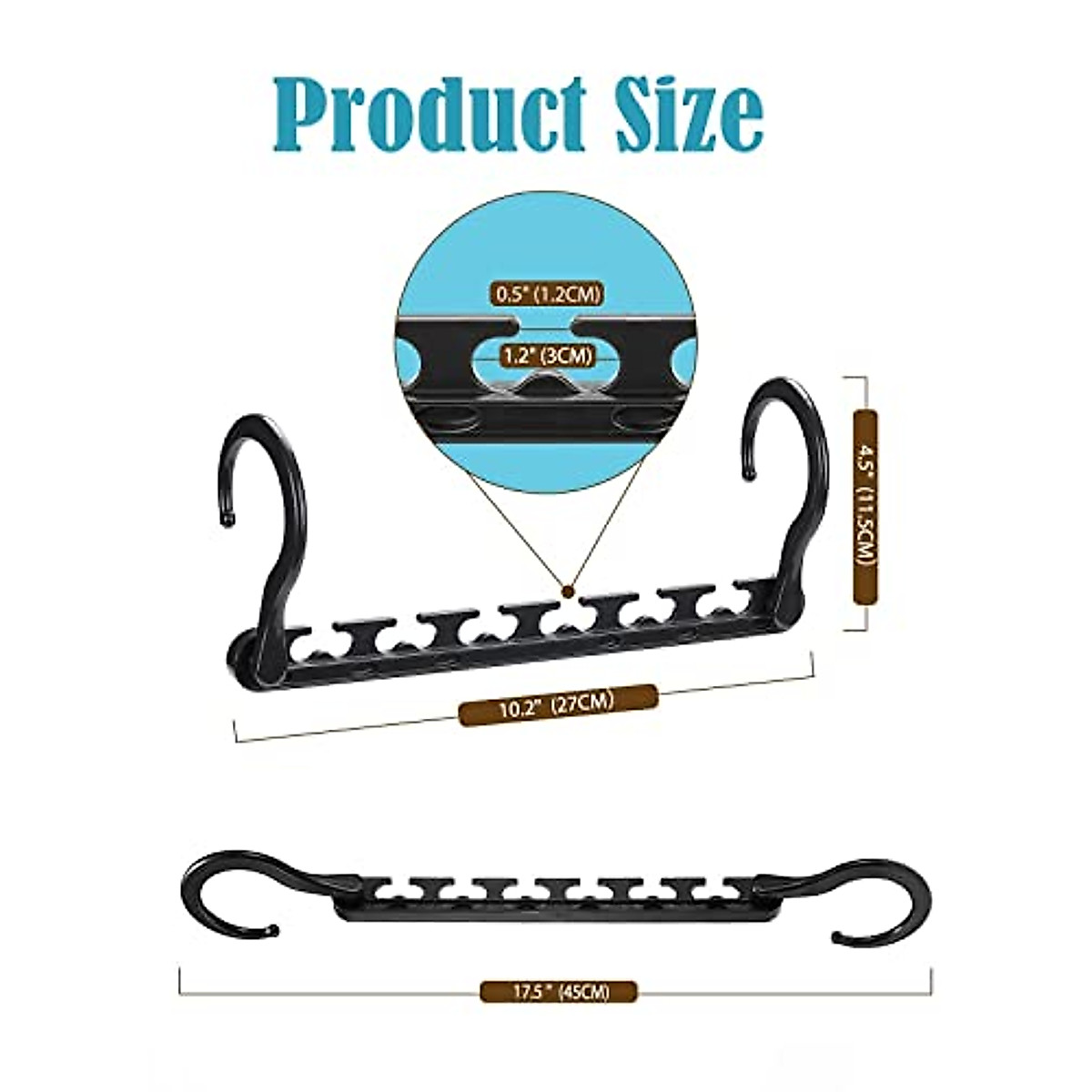 Smartor Space Saving Hangers - 6 Pack, Dorm Room Essentials Magic Hangers Saving 80% Space, Closet Organizers and Storage, Space Saver Hangers Closet Organizers Multifunctional Hangers - Black