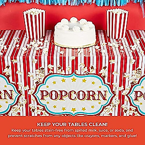 BLUE PANDA Popcorn Tablecloths for Movie Night, Carnival Party Supplies (54 x 108 in, 3 Pack)