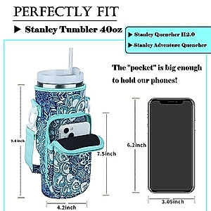 Water Bottle Holder with 2 Straps and 2 Pockets for Stanley Tumbler 40oz, Water Bottle Carrier Bag Sling with Adjustable Shoulder and Hand Strap for Hiking, Walking Camping Travelling