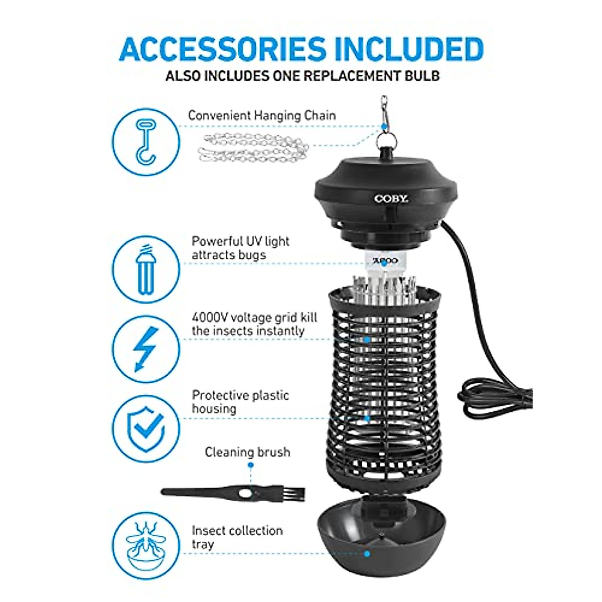 COBY Outdoor Bug Zapper 18W, Covers Half an Acre, Electric Bug Zapper