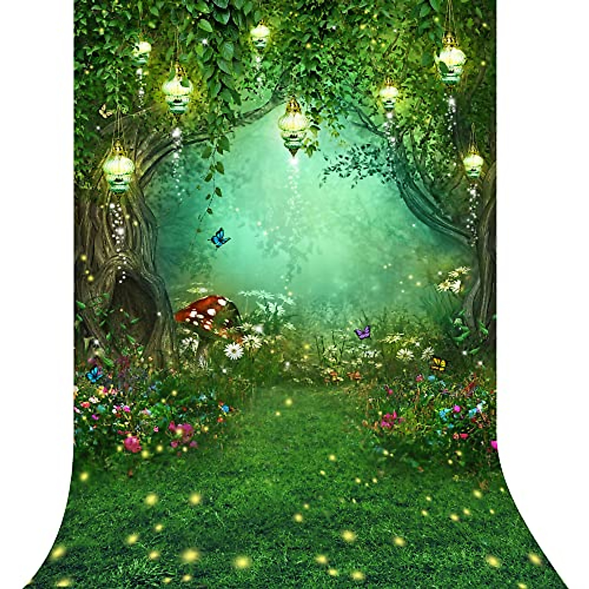 Riyidecor Spring Enchanted Forest Backdrop Polyester Fabric Fairy Garden Tale Wonderland Butterfly Woodland Wedding 5Wx7H Feet Photography Background Baby Shower Birthday Party Photo Studio Shoot