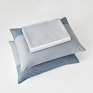 YuHeGuoJi Teal Blue Geometric Duvet Cover King 100% Cotton 3 Pcs Set 1 Neutral Grey Striped Duvet Cover with Zipper Ties 2 Pillowcases Modern White Pinstripe Bedding Set