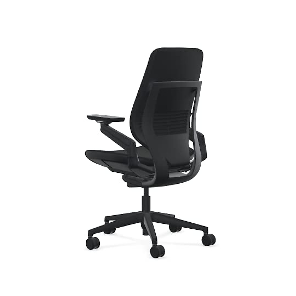 Steelcase Gesture Office Chair - Cogent: Connect Licorice Fabric, Medium Seat Height, Shell Back, Black on Black Frame, Lumbar Support, and Standard Carpet Casters