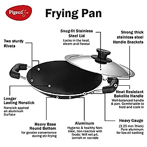 Pigeon Non Stick Appam Pan, 8" Appam Kadai with Stainless Steel Lid, Residue Free Appam Maker for Induction Cooker, Appa Chatty Breakfast Appam Pan Patra, Palappam Maker, Egg Hopper Pan for Omelettes