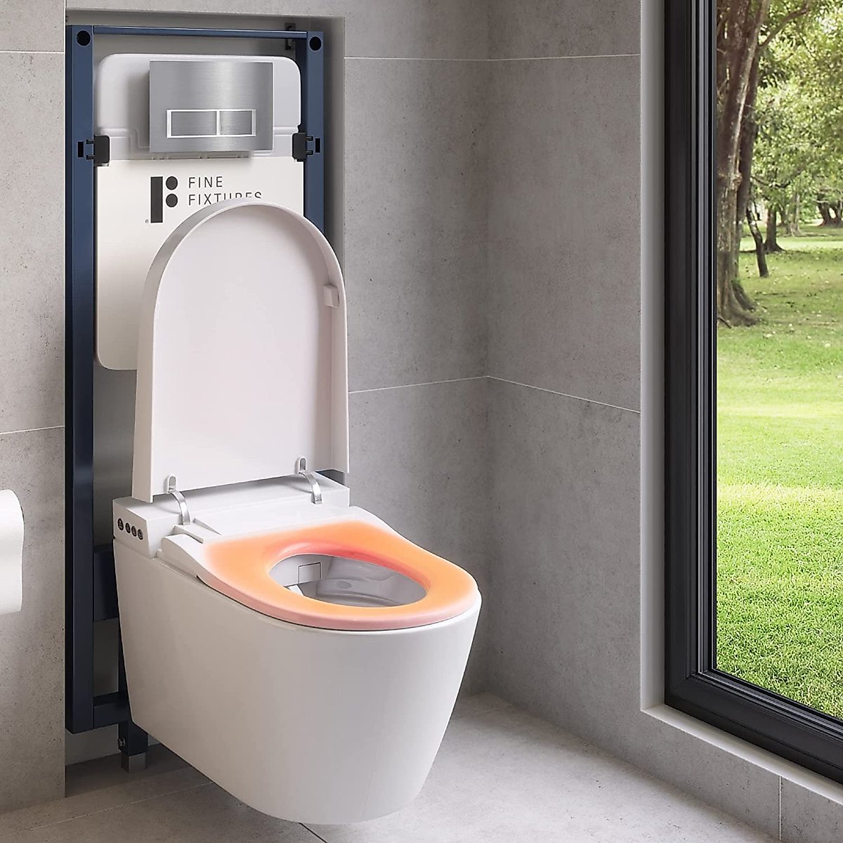 Aqueous In-Wall Smart Toilet Combo Set – Complete System with Toilet Bowl, Bidet Toilet Seat, Tank, Carrier for 2x4 Studs, Chrome Push Buttons, Round and Elongated Compatibility