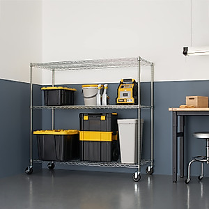 TRINITY Basics 3-Tier Adjustable Wire Shelving with Wheels for Kitchen Organization, Garage Storage, Laundry Room, NSF Certified, 600 to 1350 Pound Capacity, 60” by 24” by 54”, EcoStorage Chrome