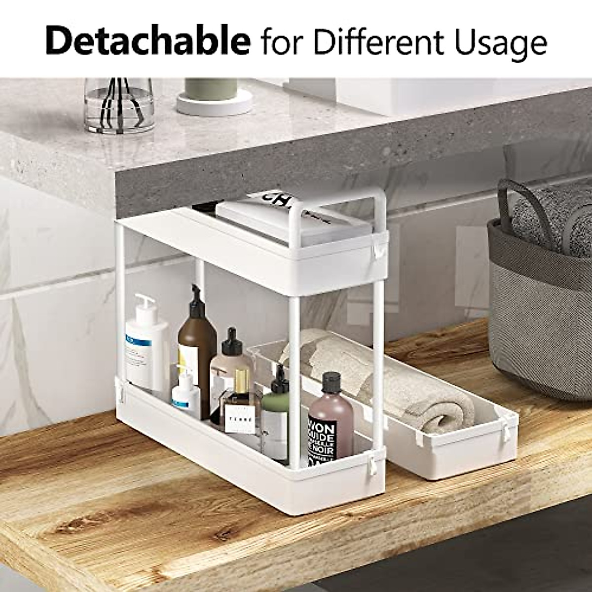 SOLEJAZZ Slim Storage Cart, 3 Tier Bathroom Cart Organizer Mobile Shelving Unit Rolling Utility Cart, Slide Out Organizer for Kitchen, Bathroom, Laundry, Narrow Places, White