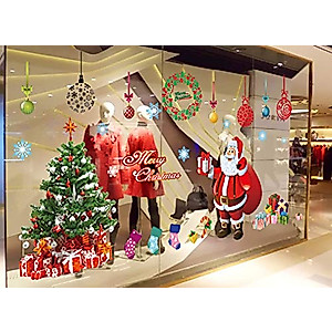 LONGTEN Christmas Windows Static Stickers Clings Santa Claus Snowman Deer Snowflake Removable Vinyl Christmas Tree DIY Wall Window Door Mural Decal Sticker for Showcase