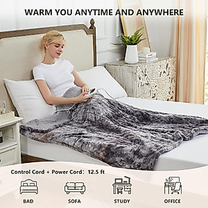 Homemate Heated Blanket Electric Throw - 50x60 Heating Blanket Throw 5 Gears Auto-Off 10 Heat Levels Heat Blanket Over-Heat Protection Luxury Faux Fur Sherpa Heater Blanket Electric ETL Certification