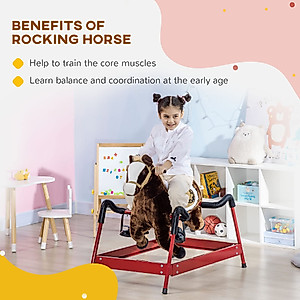 Qaba Kids Spring Rocking Horse, Ride on Horse for Girls and Boys with Animal Sounds, Plush Horse Ride-on with Soft Feel, Interactive Toy for Kids