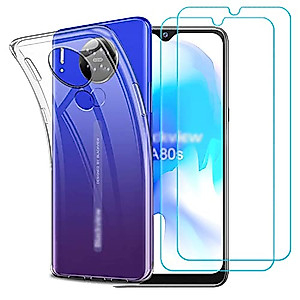 Ytaland for Blackview A80 / Blackview A80S Case, with 2 x Tempered Glass Screen Protector. (3 in 1) Crystal Clear Silicone Shockproof TPU Bumper Protective Phone Case Cover