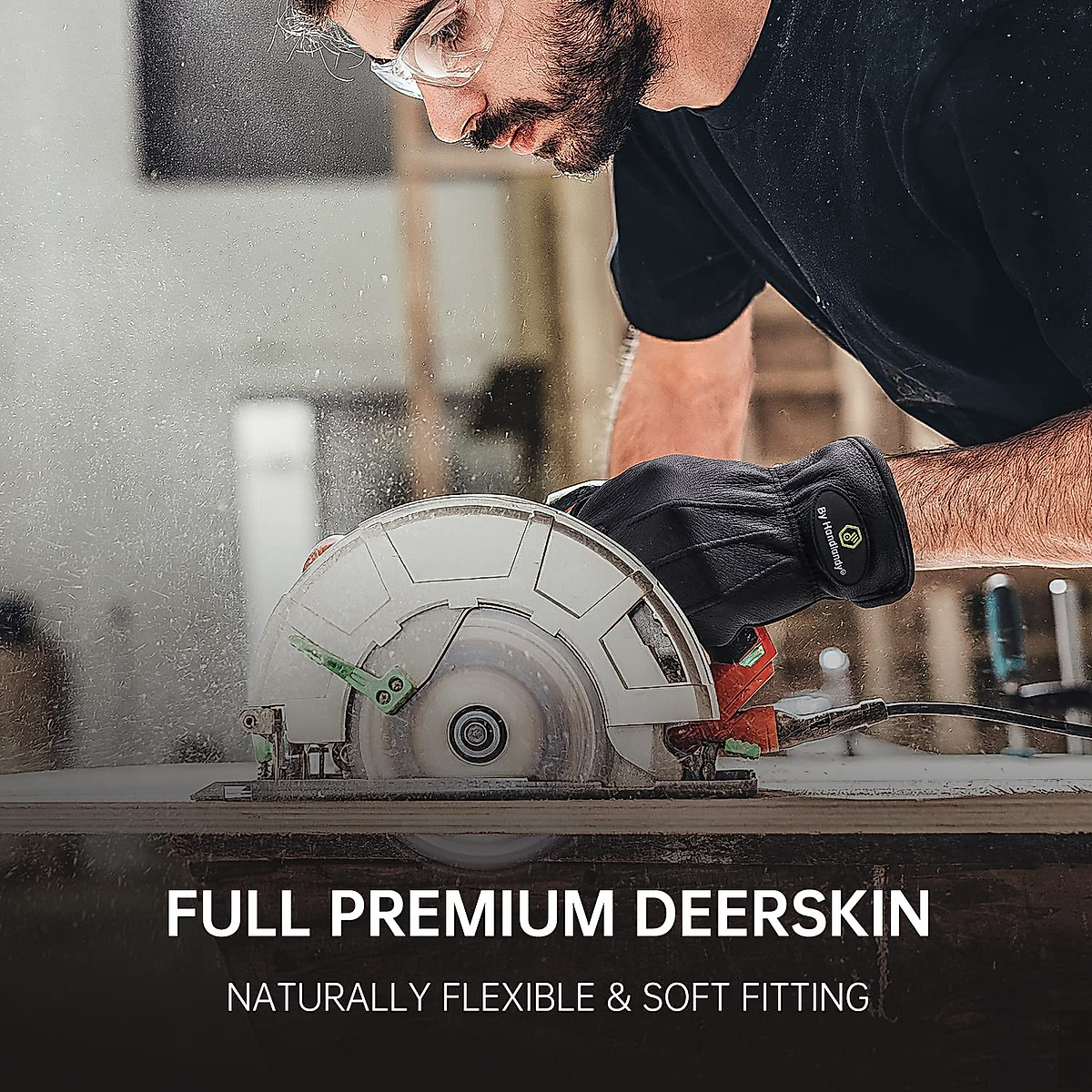 HLDD HANDLANDU Deerskin Leather Work Gloves for Men Women, Utility Heavy Duty Welding Work Gloves, Rigger Driver Yardwork Gardening Gloves