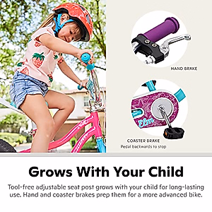 Schwinn Koen & Elm BMX Style Toddler and Kids Bike, For Girls and Boys, 14-Inch Wheels, With Saddle Handle, Training Wheels, Chain Guard, and Front Basket, Recommended Height 36-40 Inch, Teal