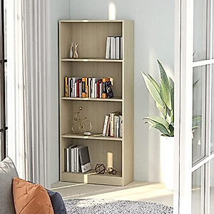 Bopdu 4-Tier Book Cabinet Shelf, Bookshelf Storage Cabinet Office Living Room Storage Organizer Sonoma Oak 23.6"x9.4"x55.9" Engineered Wood