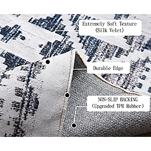 Leesentec Rugs Modern Non-Slip Soft Area Rugs for Living Room/Bedroom/Dining Room Carpet Floor Mat Home Decorative (Navy Blue/Ivory, 3'11"×5'3")