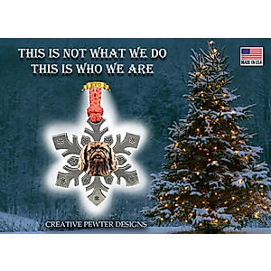 Handcrafted Copper Plated Pekingese Head Hanging Snowflake Ornament for Decorating Holiday Wreaths and Christmas Trees - Made in United States - SKU DC136SF