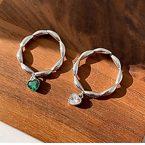 Eternal Love Heart Dangle Rings S925 Sterling Silver Adjustable Open Dangling Charm CZ Crystal Engagement Promise Ring Wedding Statement Band Middle Finger Stacking Jewelry Gifts for Women Girls Xmas