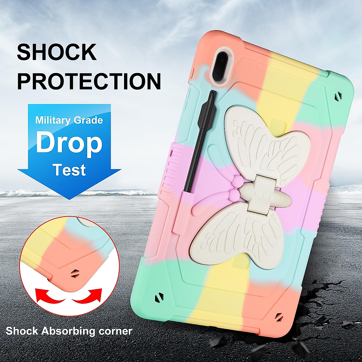 for Galaxy Tab S8 Plus Case for Galaxy Tab S7 FE Case with Screen Protector Butterfly Stand Strap Dolls Pencil Holder Hard Cover Kids Girls for Galaxy Tab S8+ 2022/S7 FE 2021/S7+2020 12.4''-Pink