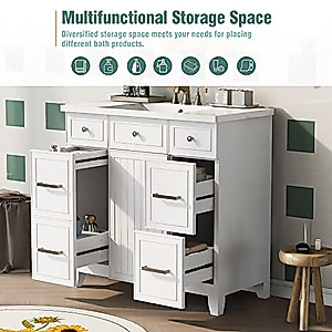 JUOFONE 36 Inch Bathroom Vanity with Sink Combo Set,Combo Cabinet Undermount Sink, Bathroom Storage Cabinet, Shaker Cabinet with Soft Closing Door and Drawer,Solid Wood Frame