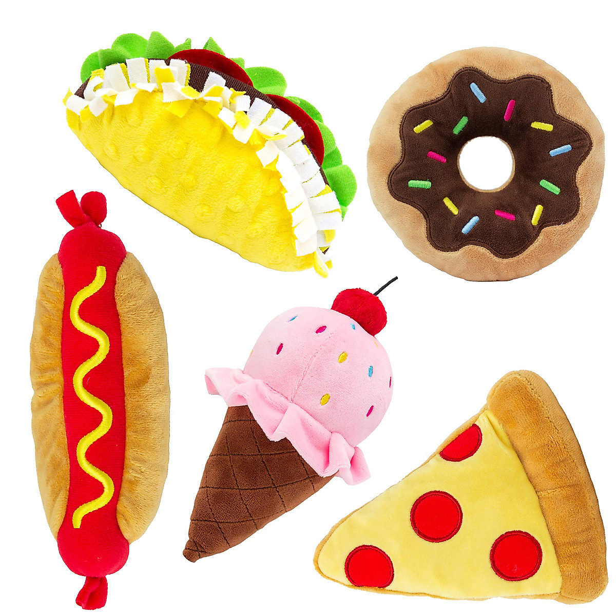 Downtown Pet Supply - Squeaky Dog Toys - Dog Chew Toys for Aggressive Chewers - Ice Cream, Donut, Pizza, Taco and Hotdog - Durable Dog Toys for Puppies, Small & Medium Dogs - 5 Pack