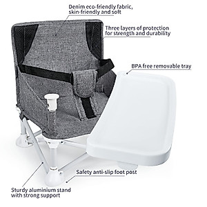ANTEN Portable Booster Chair with Tray | Travel Booster Seat for Babies and Toddlers | Folding Booster Chair for Dining Table, Camping, Picnic, Beach, Grandma's | Indoor and Outdoor Baby Booster Chair