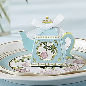 Kate Aspen, Vintage Floral Tea Party Collection, Teapot Tea Party Favor Box, One Size, Blue & Gold Foil (28592NA), Teapot Favor Box with Gold Foil (Set of 24)