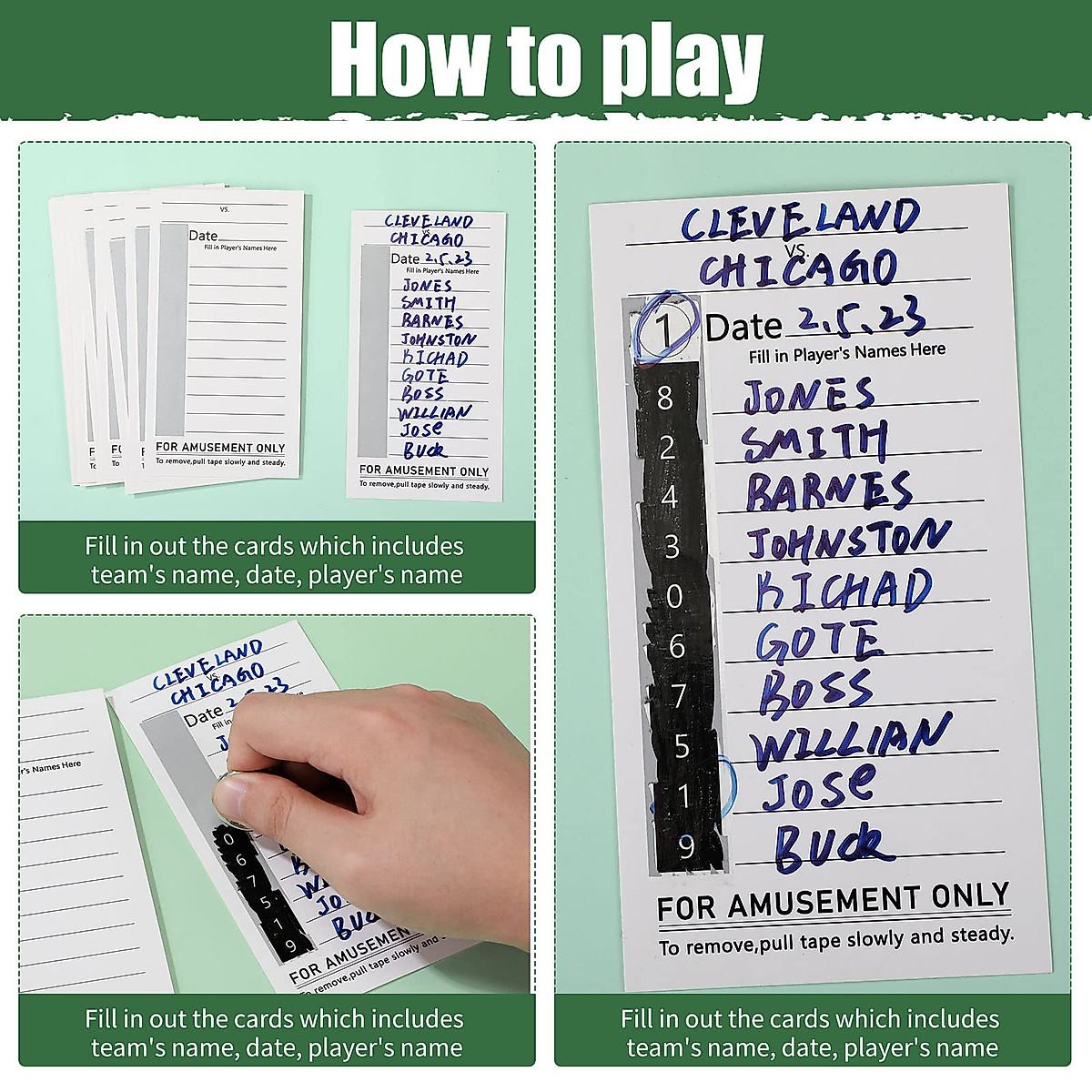 100 Packs 10 Line Sports Strip Cards Super Football Bowl Football Pool Cards, 100 No-Repeat Baseball Boxing Soccer Football Strip Cards Playing Scratch Off Cards for Super Football Party Favor