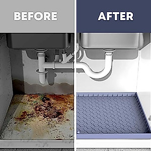 Under Sink Mat, 34" x 22" Sink Cabinet Protector, Waterproof & Flexible Silicone Under Sink Liner Drip Tray with Unique Drain Hole for Kitchen Bathroom, Hold 3.3 Gallons Liquid