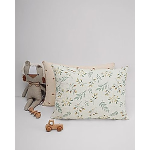 Blissful Diary Toddler Pillow with Muslin Cotton Pillowcase, 13x18 Kids Pillows for Sleeping and Traveling, Crib Pillow, Small Pillow for Kids, Toddler Bed Pillows (Botanical Leaf)