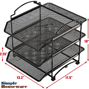 SimpleHouseware 3 Tier Stackable Desktop Document Letter Tray Organizer, Black