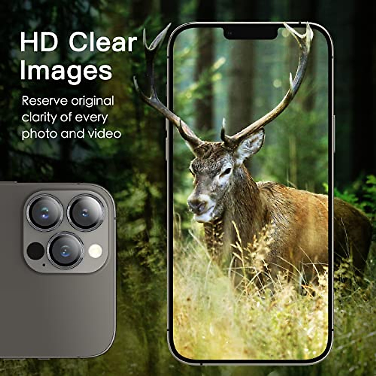 JETech Camera Lens Protector for iPhone 13 Pro 6.1-Inch and iPhone 13 Pro Max 6.7-Inch, 9H Tempered Glass Metal Individual Ring Cover, HD Clear, 3-Pack (Graphite)