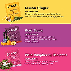 Stash Tea Fruity Herbal Tea 6 Flavor Tea Sampler, 6 boxes With 18-20 Tea Bags Each