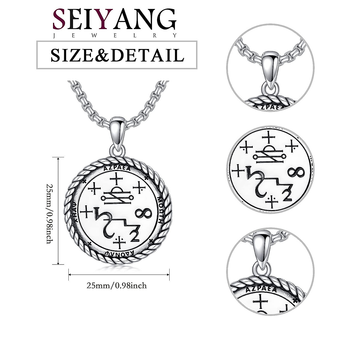 Archangel Azrael Sigil Necklace 925 Sterling Silver Saint Azrael Medallion Talisman Pendant Protection Amulet Jewelry Spirit Angel Sigil Medal Spiritual Gift for Men Women