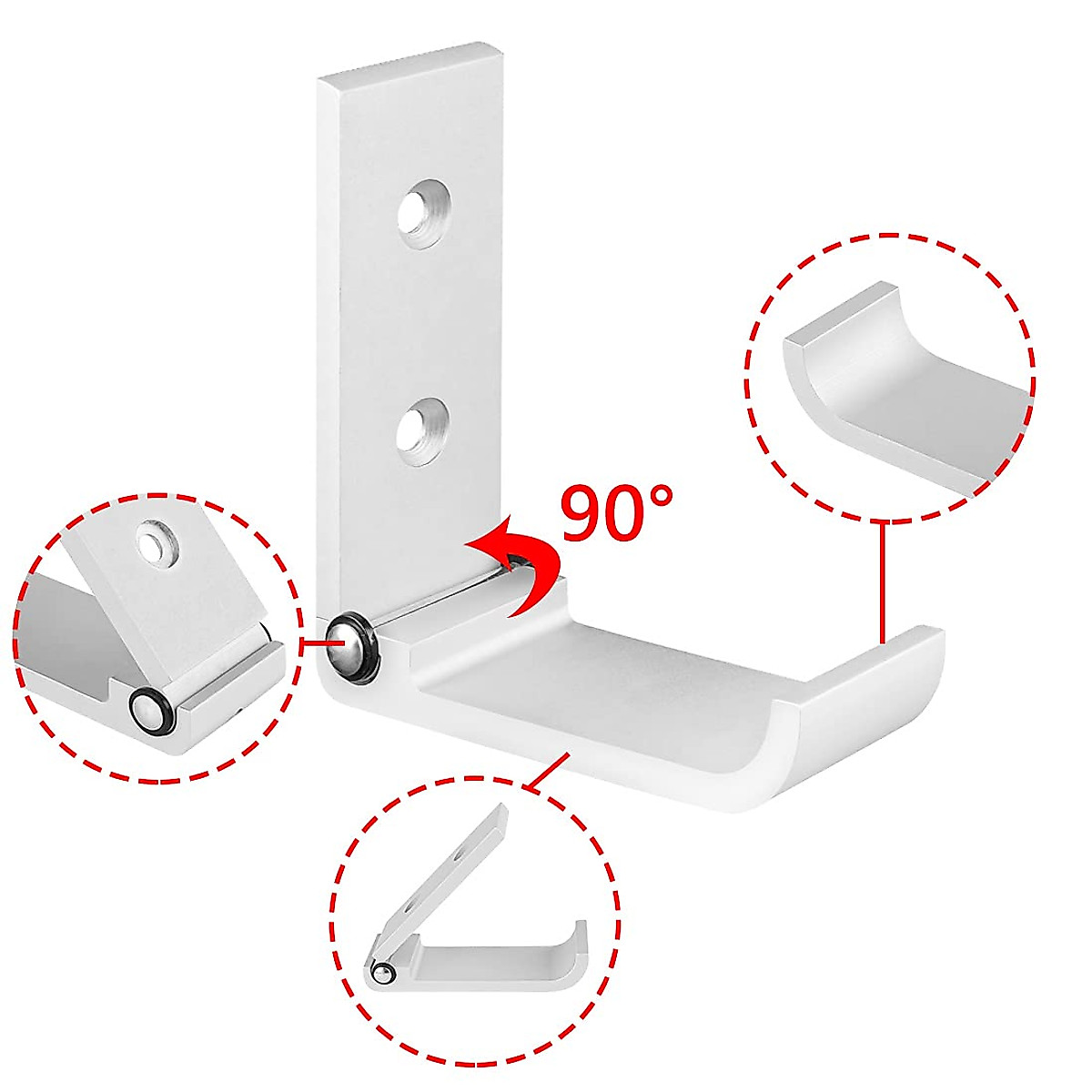 Linkidea Foldable Wall Mounted Coat Hooks, 4 Pack Aluminum Alloy Retractable Headphones Holder, Self Adhesive Robe Hat Towel Keys Bags Hanger for Home, Silver